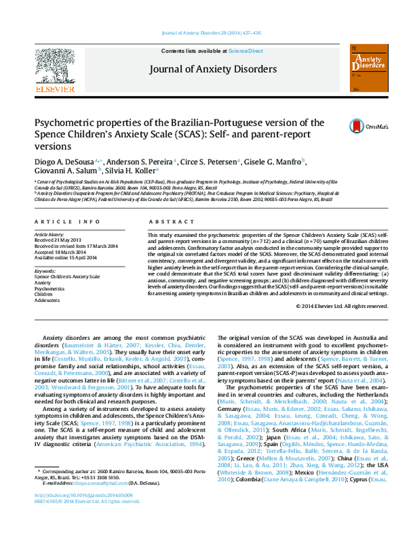 (PDF) Psychometric Analysis of SCAS in Brazilian Youth