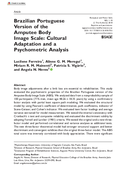 (PDF) Brazilian Portuguese Version of the Amputee Body Image Scale: Cultural Adaptation and a ...