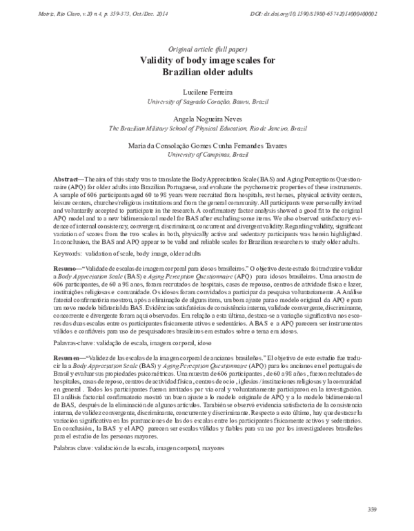 (PDF) Validity of body image scales for Brazilian older adults