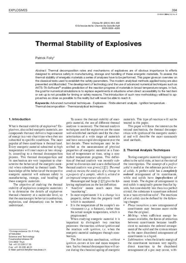 (PDF) Thermal Stability of Explosives