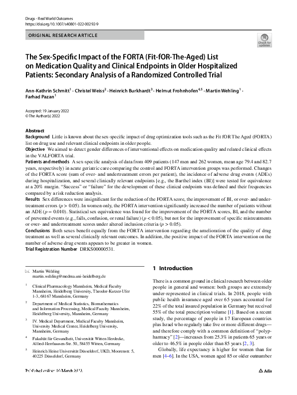 Pdf The Sex Specific Impact Of The Forta Fit For The Aged List On Medication Quality And