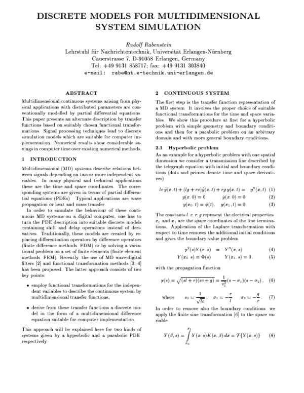 (PDF) Discrete models for multidimensional system simulation