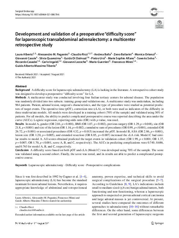 (PDF) Development and validation of a preoperative “difficulty score” for laparoscopic ...