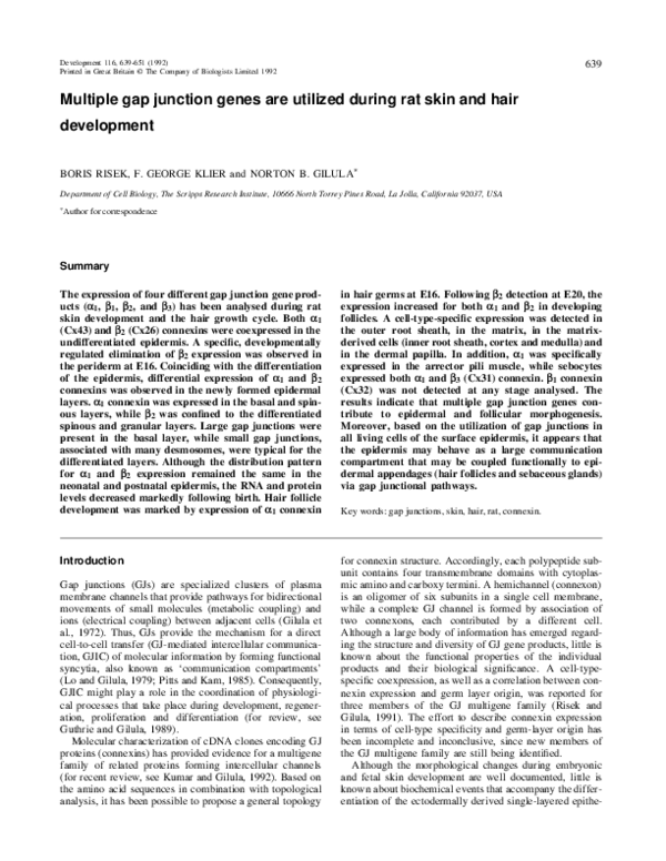 (PDF) Multiple gap junction genes are utilized during rat skin and hair development