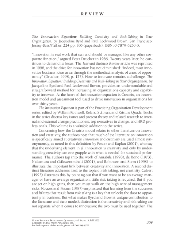(PDF) The Innovation Equation: Building Creativity and Risk-Taking in ...