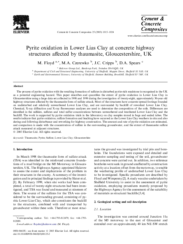 (PDF) Pyrite oxidation in Lower Lias Clay at concrete highway ...