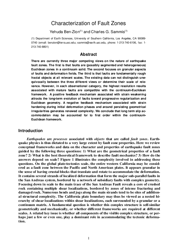 (PDF) Characterization of Fault Zones