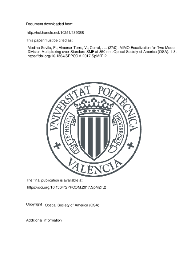 (PDF) MIMO Equalization for Two-Mode Division Multiplexing over ...