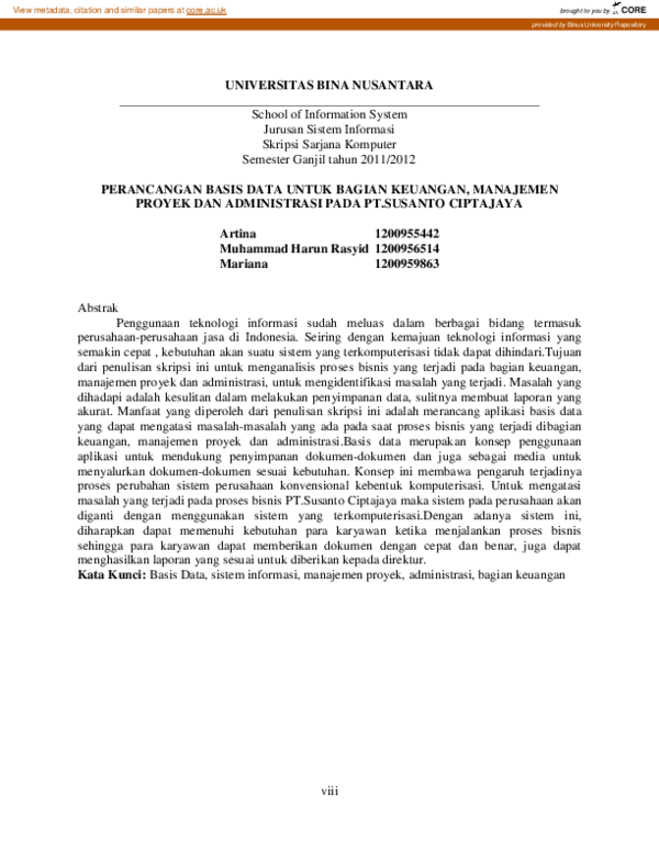 (PDF) Perancangan Basis Data Untuk Bagian Keuangan, Manajemen Proyek ...