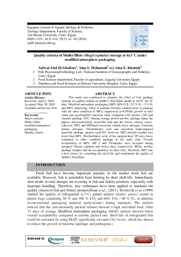 (PDF) Quality criteria of Mullet fillets (Mugil cephalus) storage at 4± ...