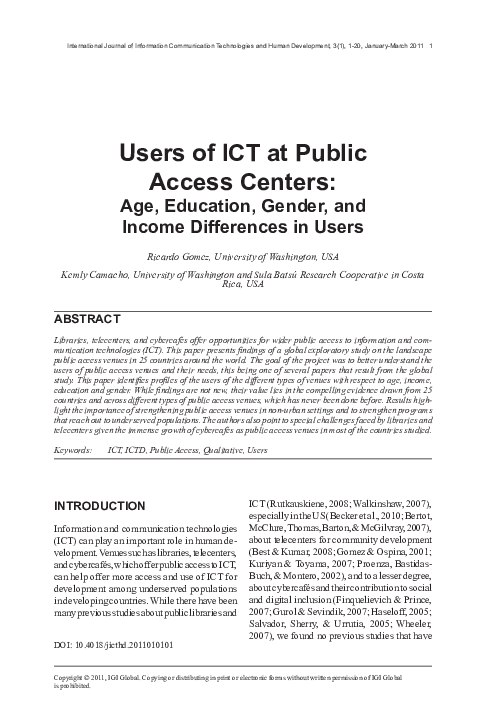 (PDF) Users of ICT at Public Access Centers