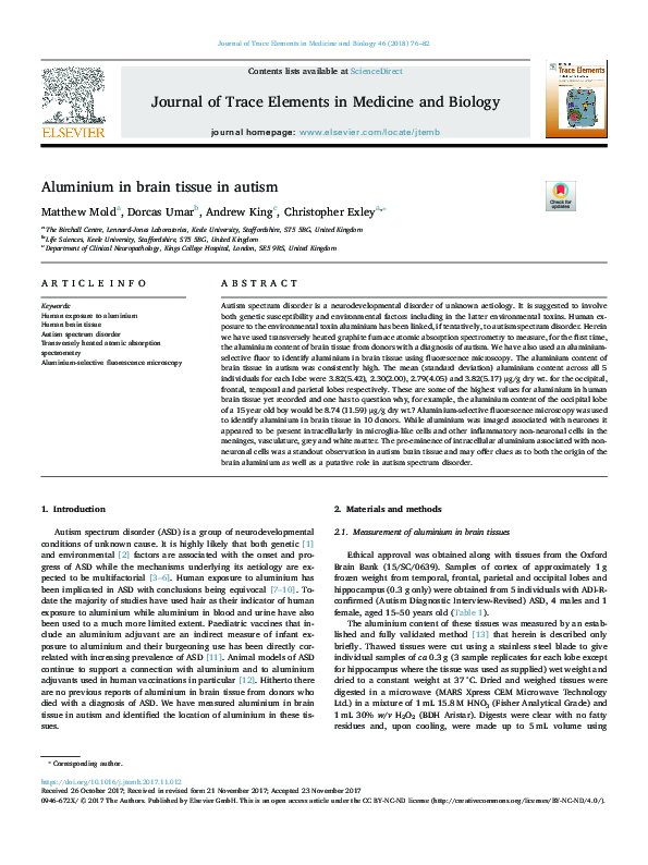 (PDF) Aluminium in brain tissue in autism