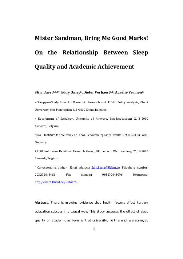 (PDF) Mister Sandman, bring me good marks! On the relationship between ...