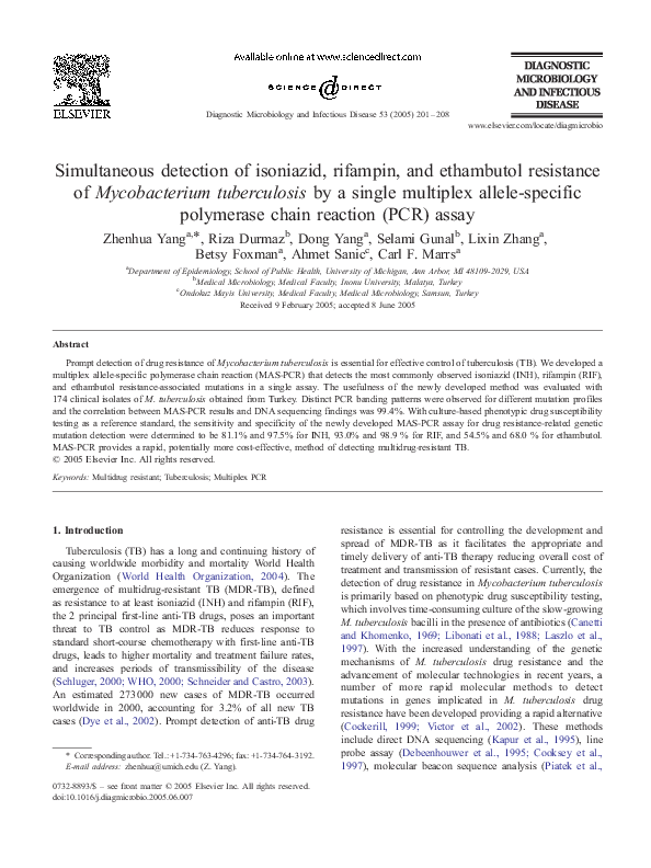 (PDF) Simultaneous detection of isoniazid, rifampin, and ethambutol resistance of Mycobacterium ...