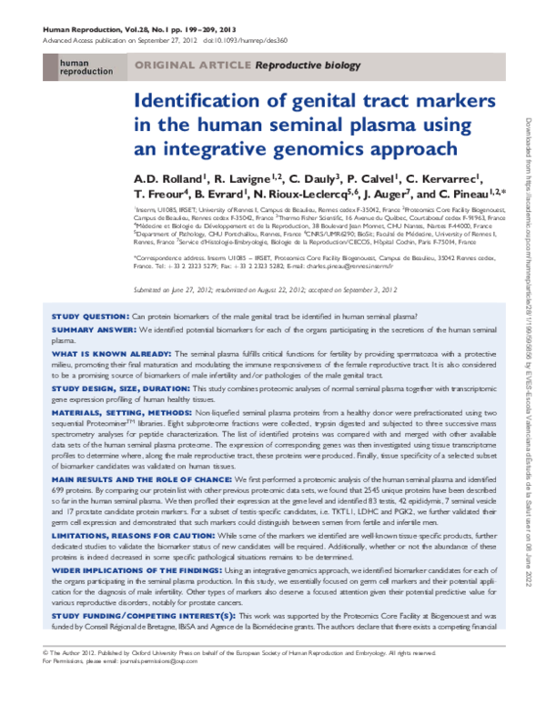 (PDF) Identification of genital tract markers in the human seminal ...