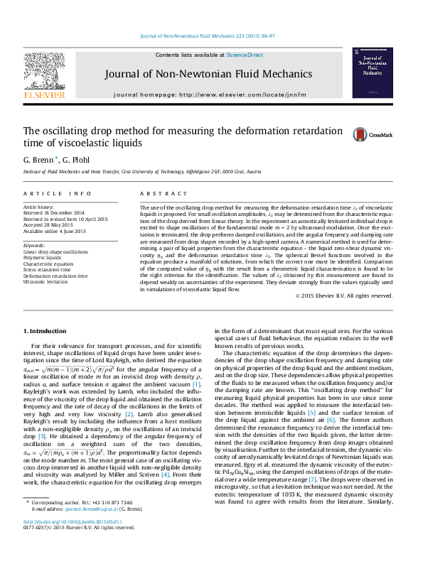 (PDF) The oscillating drop method for measuring the deformation retardation time of viscoelastic ...