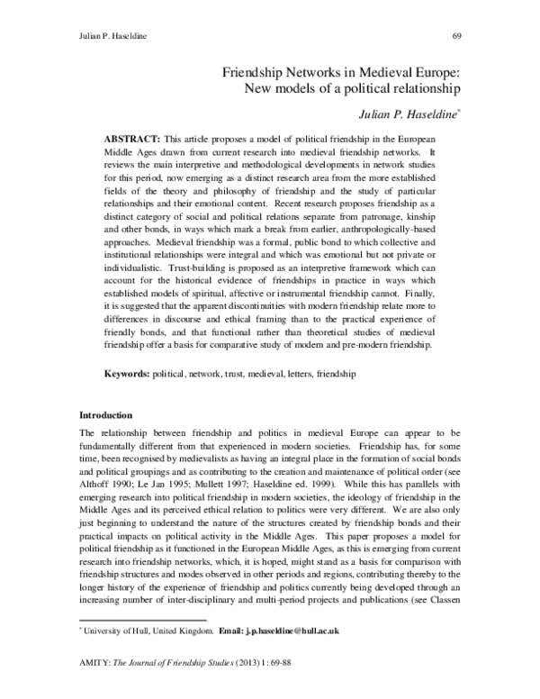(PDF) Friendship Networks in Medieval Europe: New models of a political ...