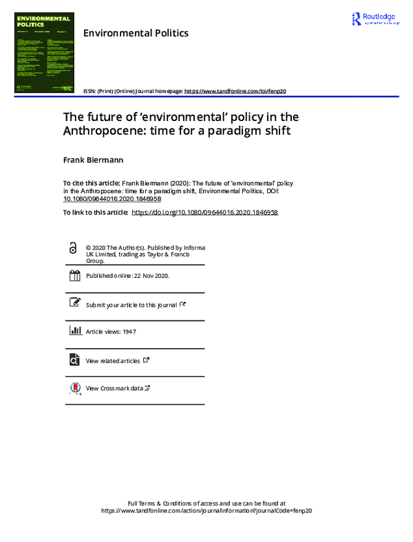 (PDF) The future of ‘environmental’ policy in the Anthropocene: time ...