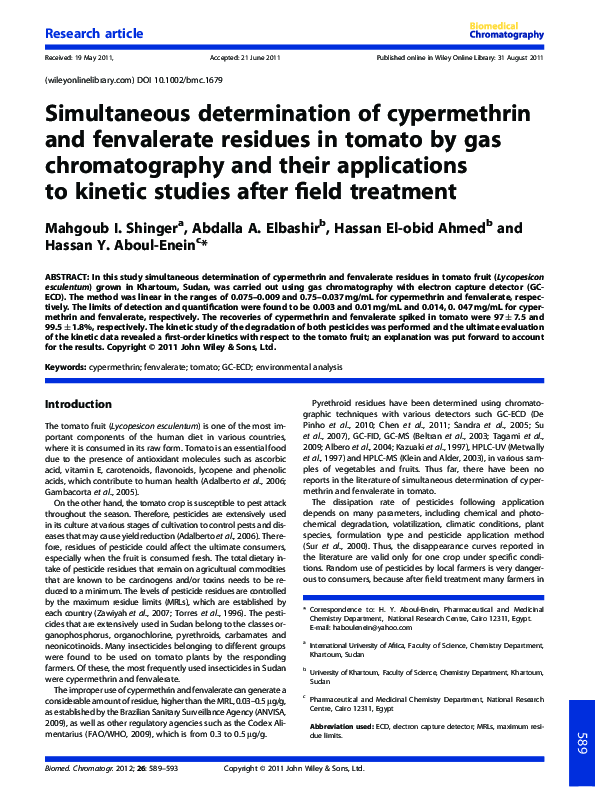 (PDF) Simultaneous determination of cypermethrin and fenvalerate ...