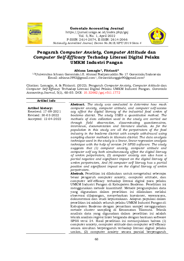 Pdf Pengaruh Computer Anxiety Computer Attitude Dan Computer Self