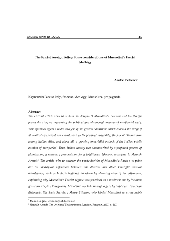 (PDF) The Fascist Foreign Policy: Some considerations of Mussolini's ...