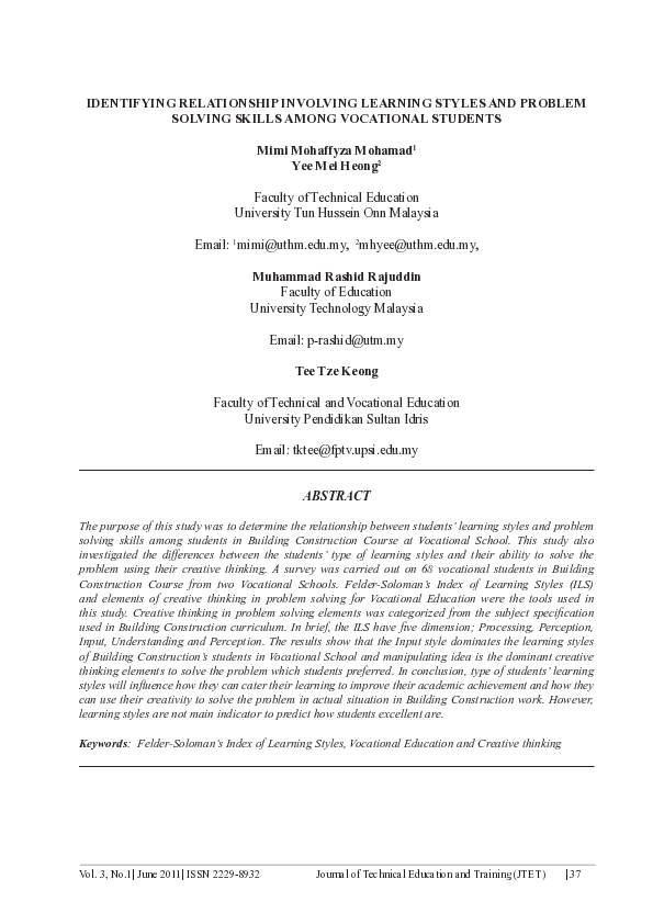 (PDF) Identifying relationship involving learning styles and problem solving skills among ...