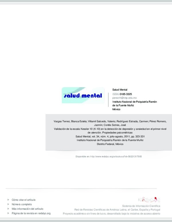 (PDF) Validación de la escala Kessler 10 (K-10) en la detección de ...