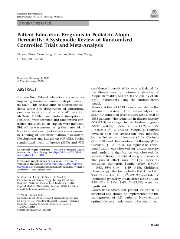 Pdf Patient Education Programs In Pediatric Atopic Dermatitis A