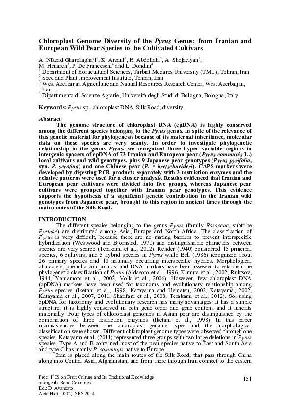 (PDF) Chloroplast Genome Diversity of the Pyrus Genus; from Iranian and ...