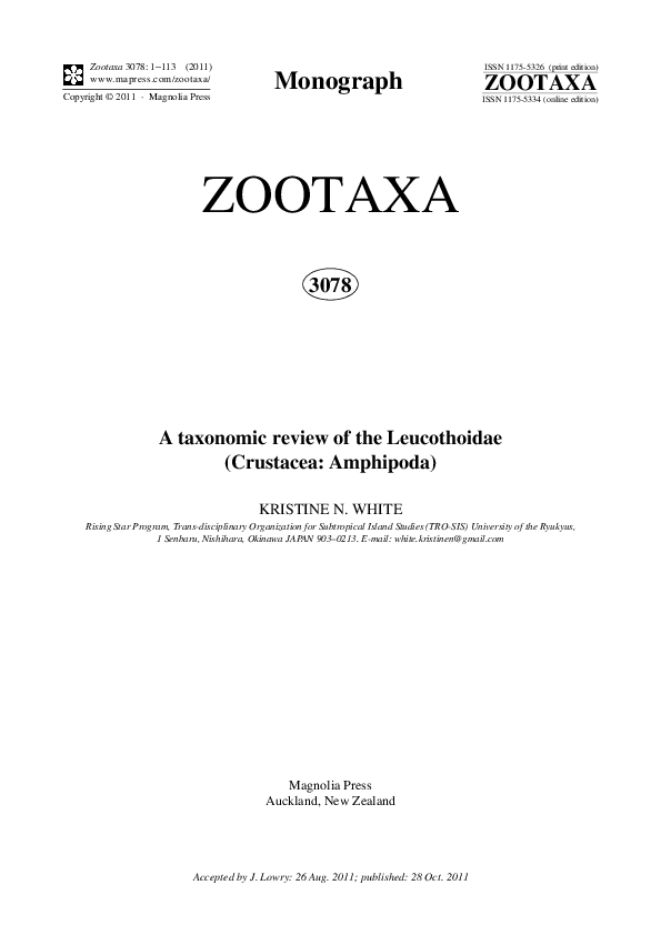(PDF) A taxonomic review of the Leucothoidae (Crustacea: Amphipoda)