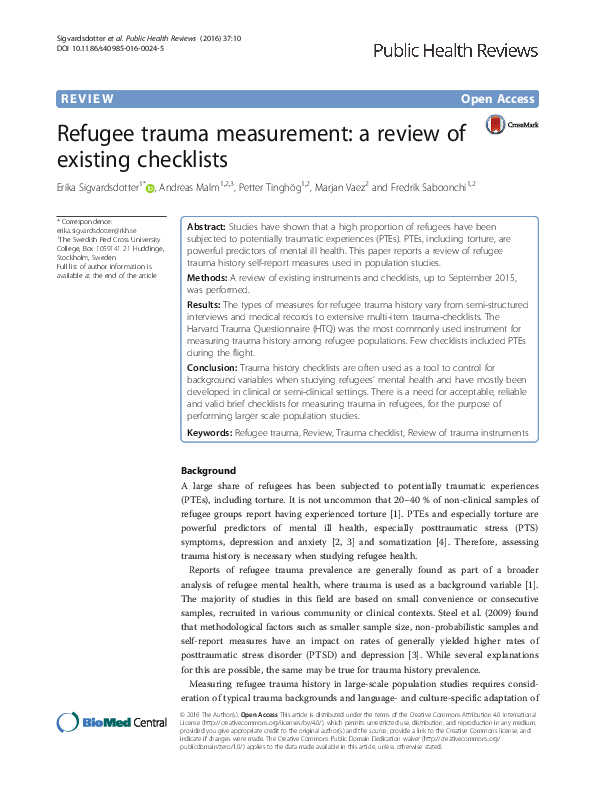 (PDF) Refugee trauma measurement: a review of existing checklists