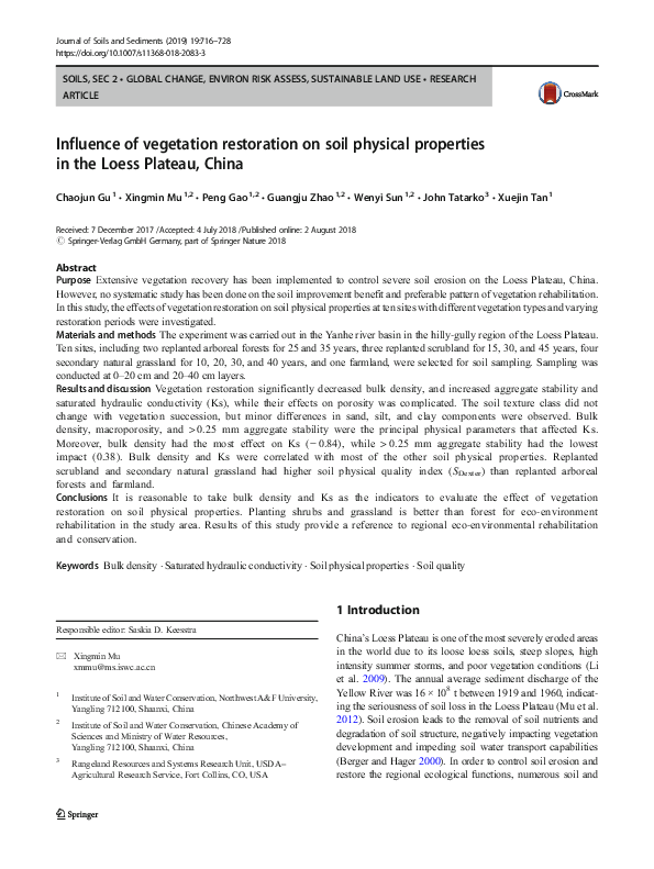 (PDF) Influence of vegetation restoration on soil physical properties in the Loess Plateau ...