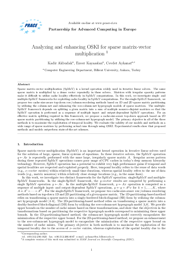 (PDF) Analyzing and enhancing OSKI for sparse matrix-vector multiplication