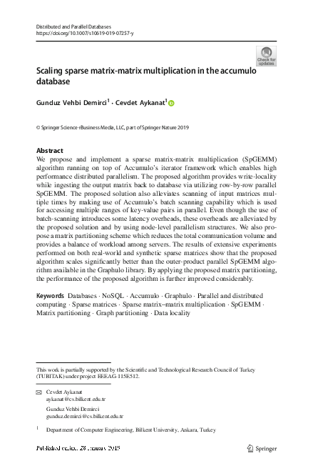 (PDF) Scaling sparse matrix-matrix multiplication in the accumulo database