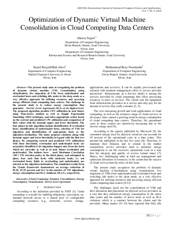 (PDF) Optimization of Dynamic Virtual Machine Consolidation in Cloud Computing Data Centers