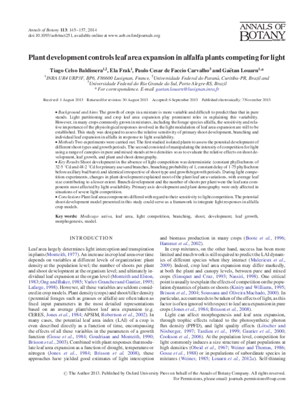 (PDF) Plant development controls leaf area expansion in alfalfa plants ...