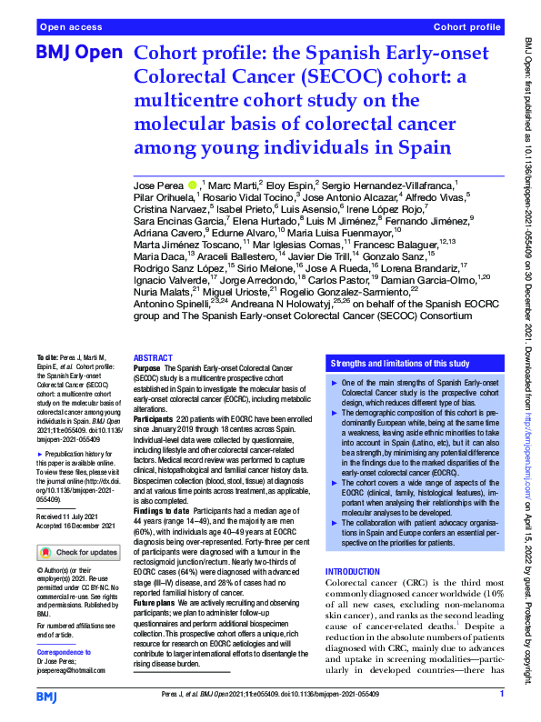 (PDF) Cohort profile: the Spanish Early-onset Colorectal Cancer (SECOC ...