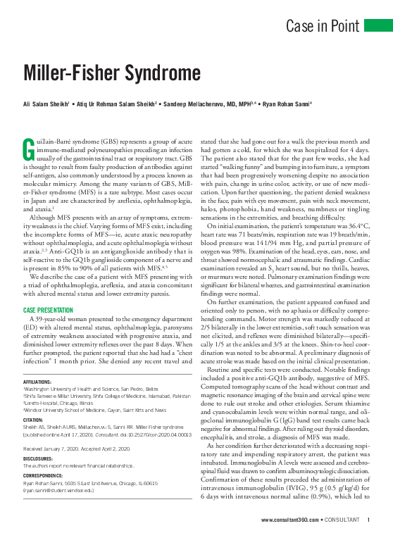 (PDF) Miller-Fisher Syndrome | Atiq Sheikh - Academia.edu