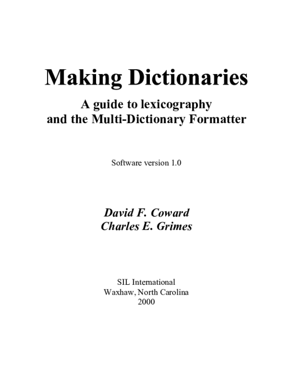 (PDF) Making Dictionaries: A guide to lexicography and the Multi ...