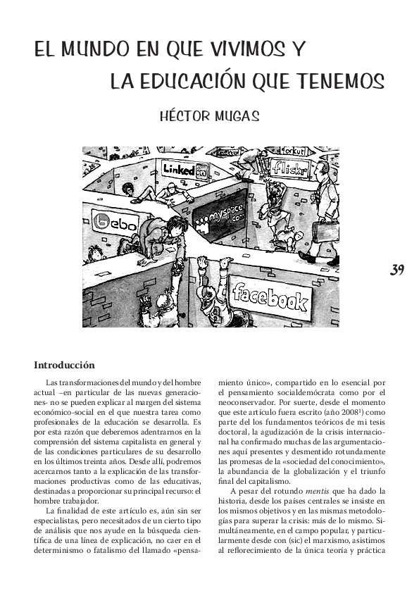 (PDF) El mundo en que vivimos y la educación que tenemos