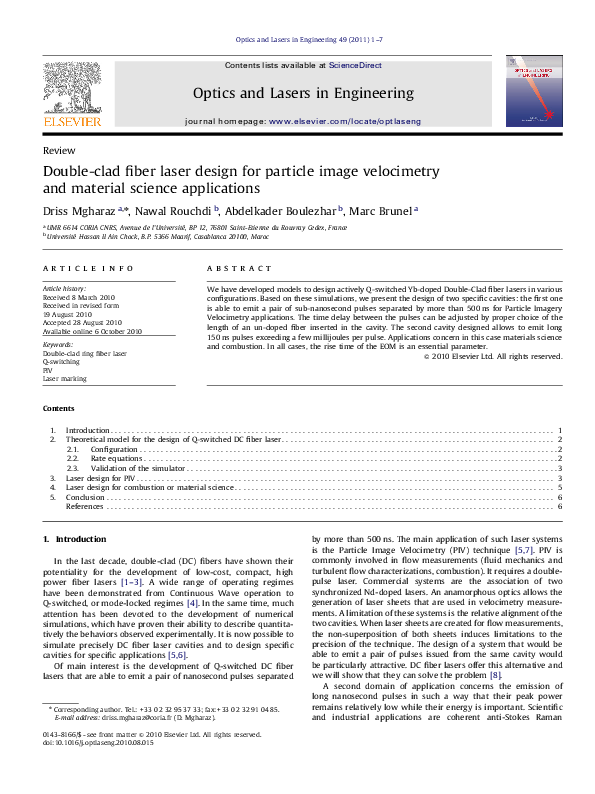 (PDF) Double-clad fiber laser design for particle image velocimetry and ...