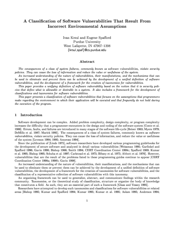 (PDF) A Classification of Software Vulnerabilities That Result From Incorrect Environmental ...
