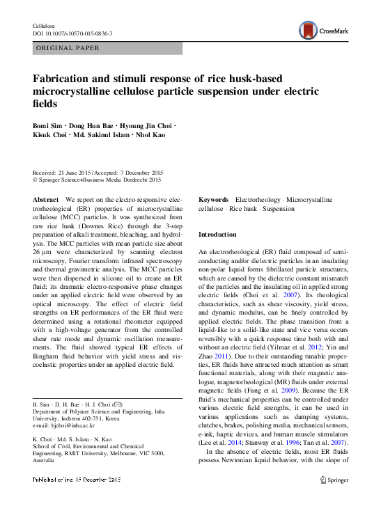 (PDF) Fabrication and stimuli response of rice husk-based microcrystalline cellulose particle ...