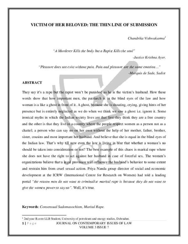 (PDF) Victim of Her Beloved: The Thin Line of Submission