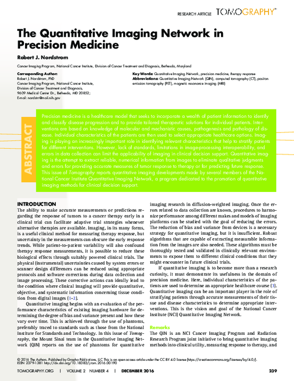 (PDF) The Quantitative Imaging Network in Precision Medicine