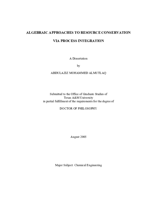(PDF) Algebraic approaches to resource conservation via process integration