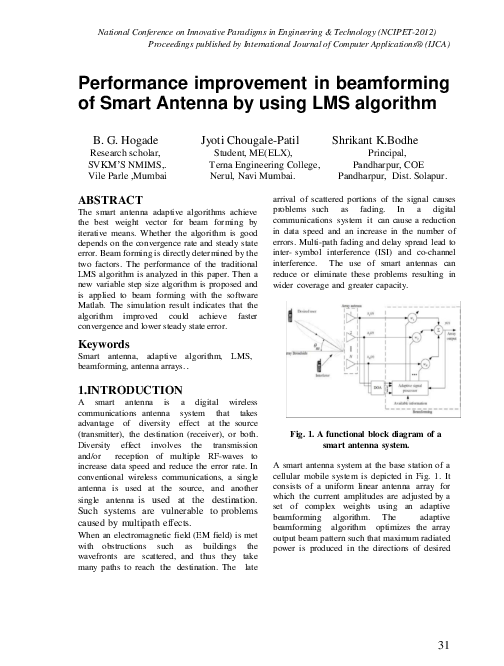 Pdf Performance Improvement In Beamforming Of Smart Antenna By Using