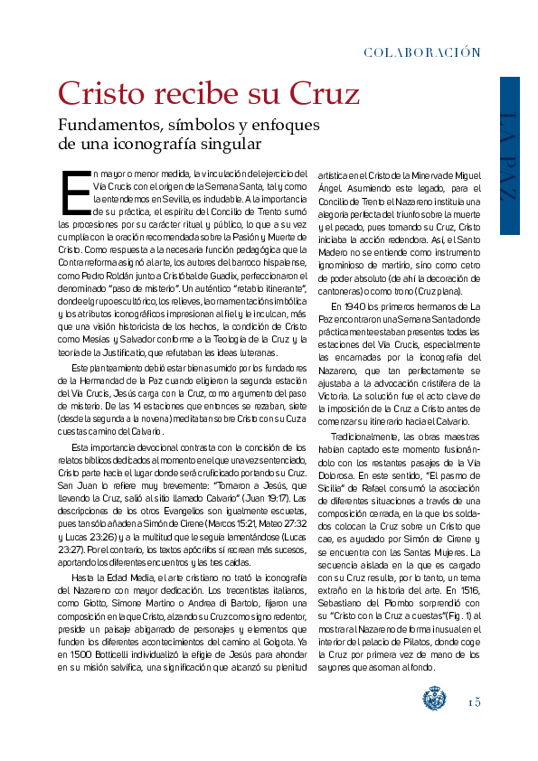 (PDF) Cristo recibe su Cruz: Fundamentos, símbolos y enfoques de una iconografía singular