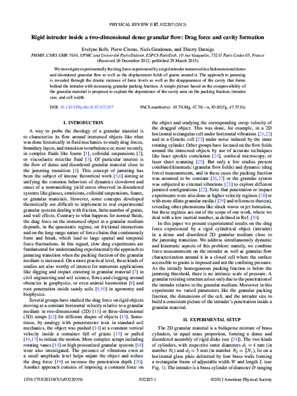(PDF) Rigid intruder inside a two-dimensional dense granular flow: Drag ...
