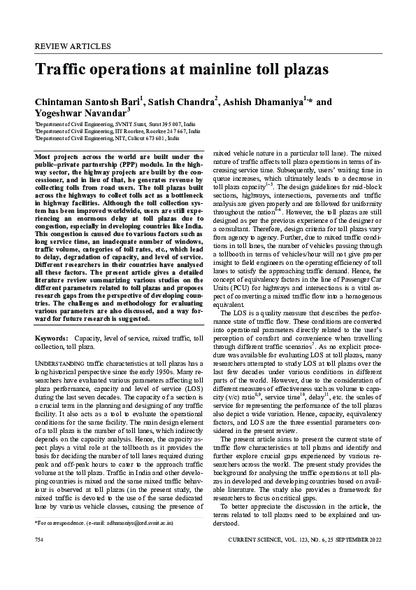 (PDF) Traffic operations at mainline toll plazas